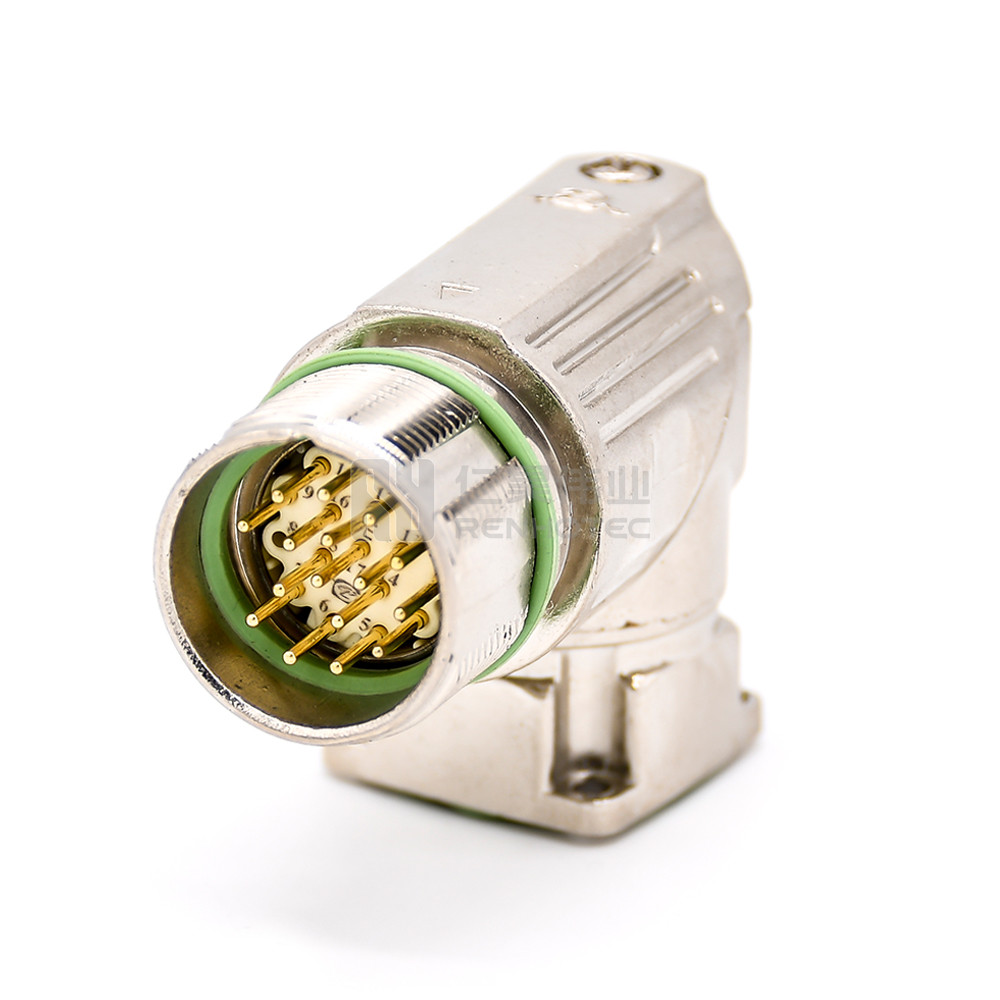 M23 17 Pin Male Right Angle Panel Mount Receptacle, E Code Unshielded ...