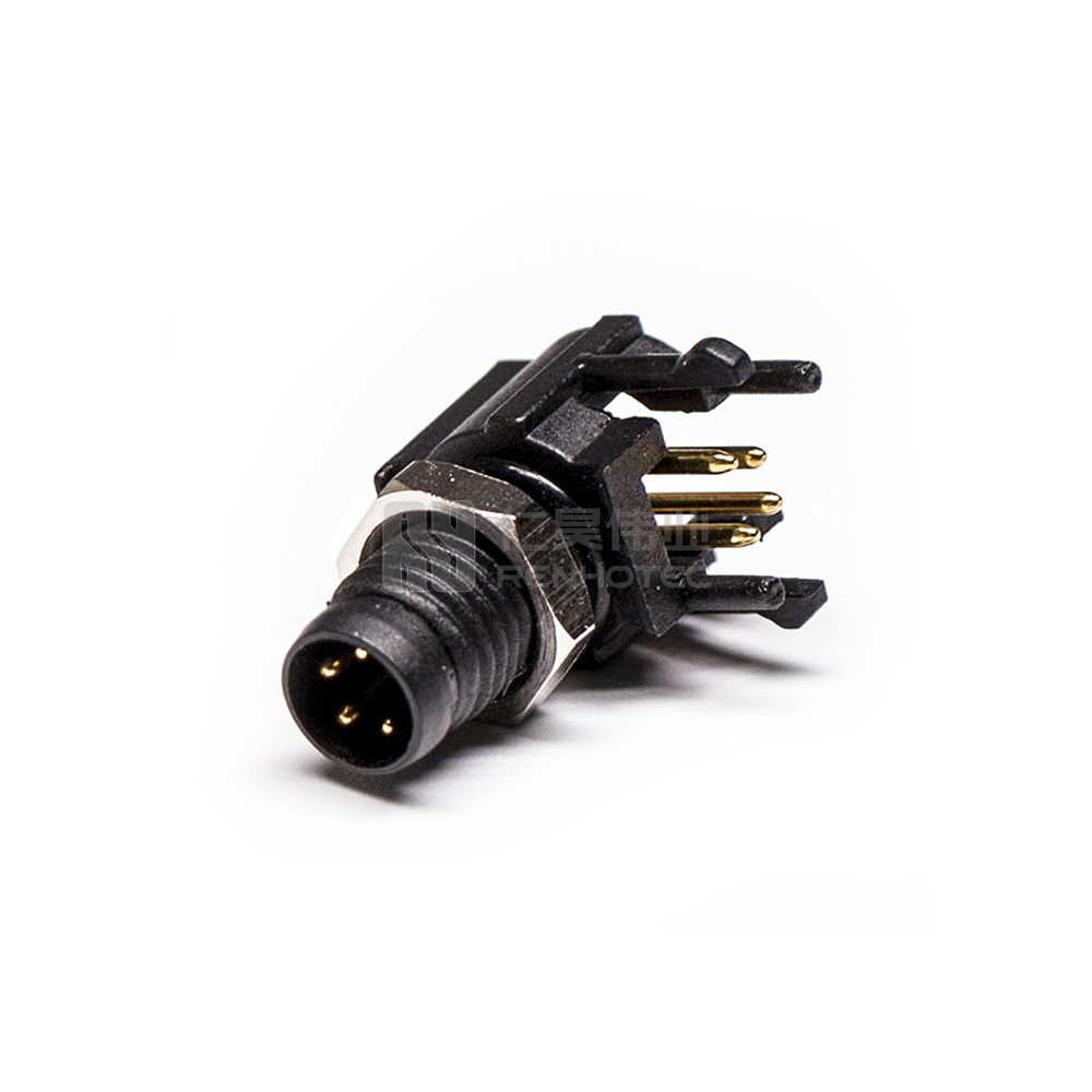 M8 Male Panel Mount Receptacle 4 Pin A Code Unshielded Right Angle PCB ...