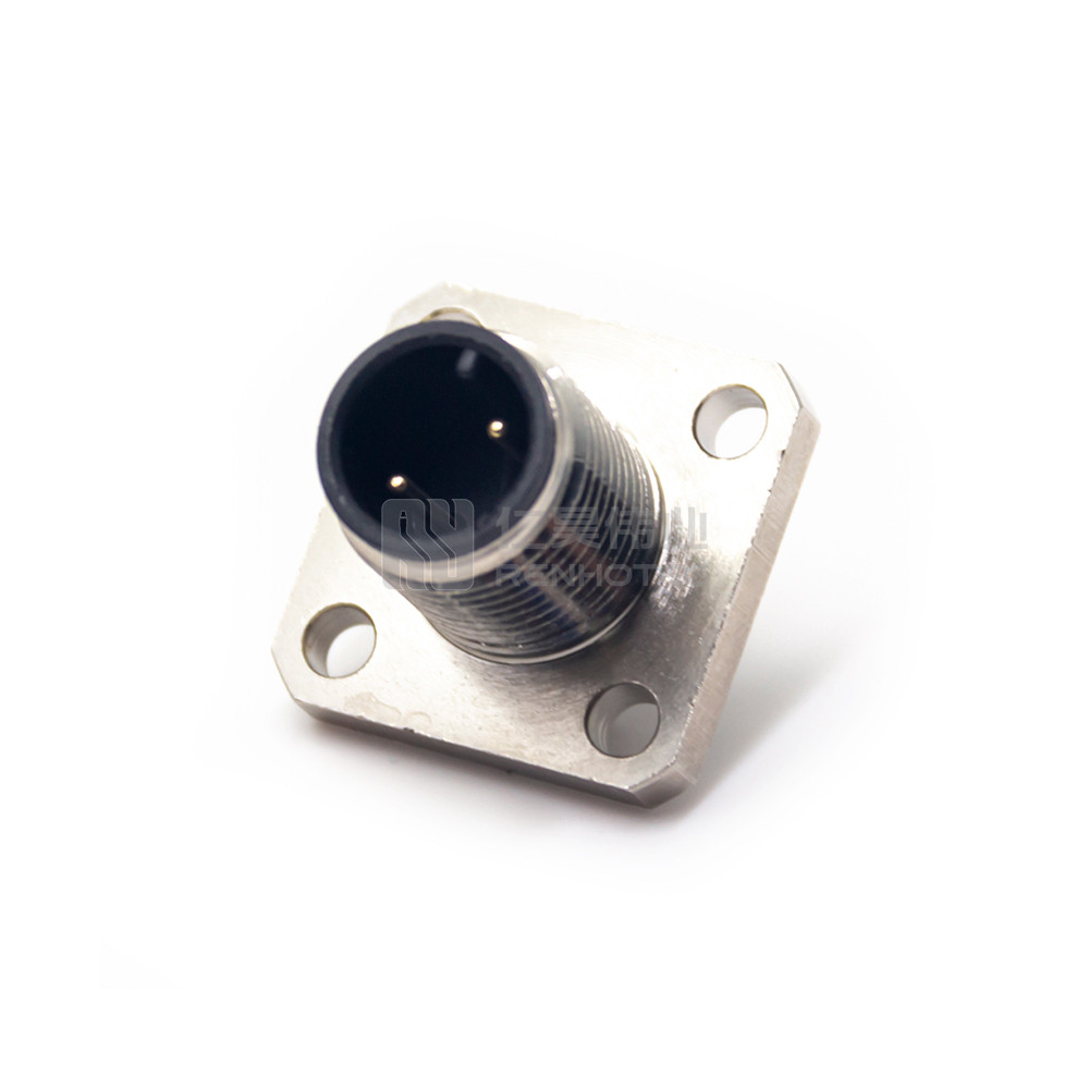 M12 2 Pin Male Straight Panel Mount Receptacle, A Code Flange, Solder ...