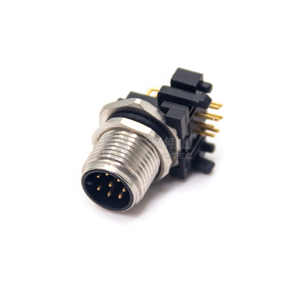 M12 8 Pin Male Right Angle Panel Mount Receptacle, A Code Front Fastened, PCB - Renhotec