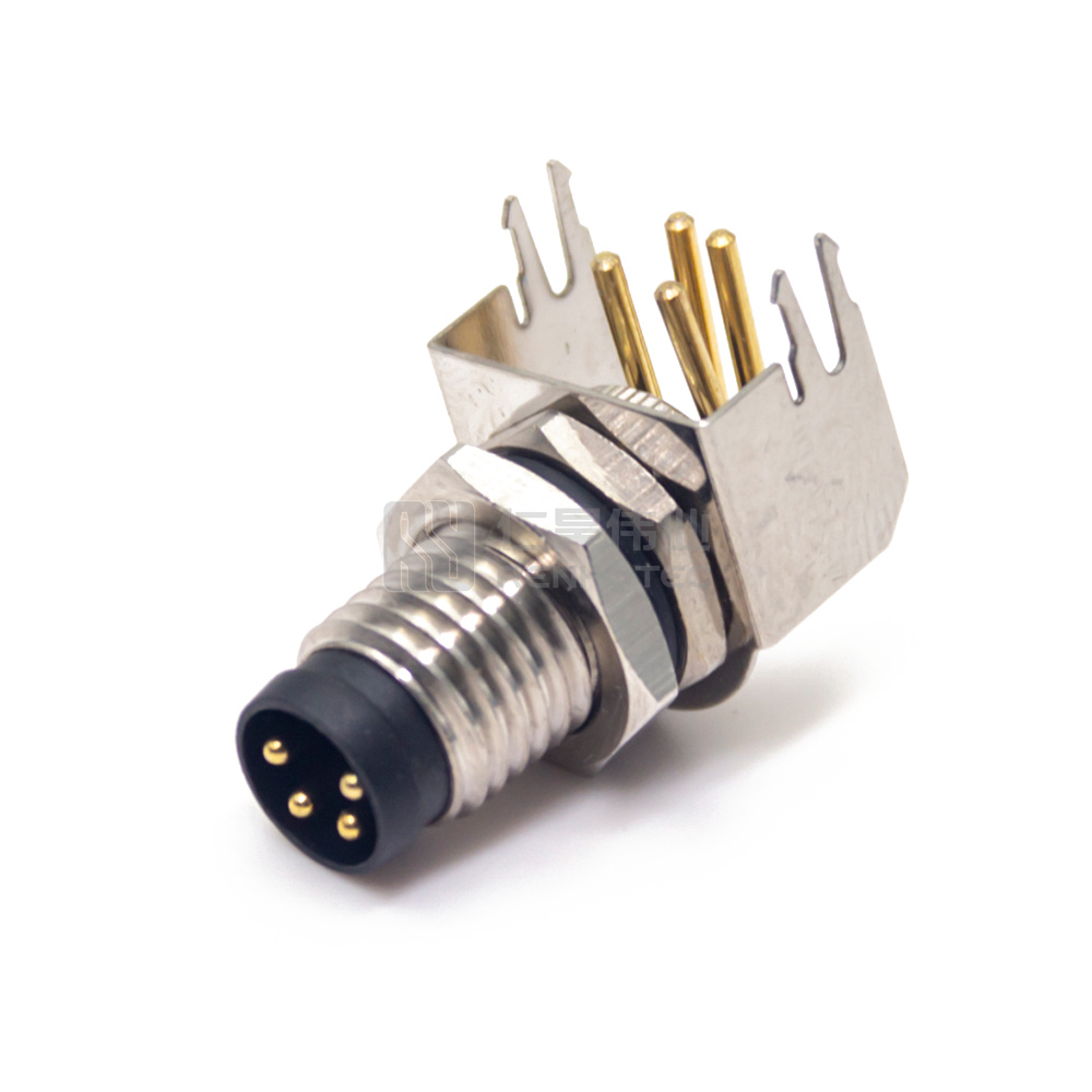 M8 Male Panel Mount Receptacle 4 Pin A Code Shielded Right Angle PCB - Renhotec