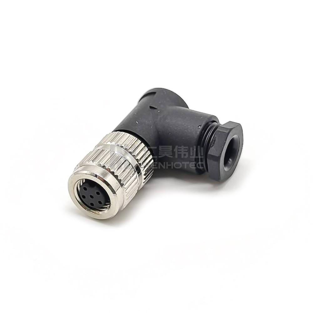 M8 Female Field Wireable Plug 6 Pos A Code Unshielded Right Angle ...