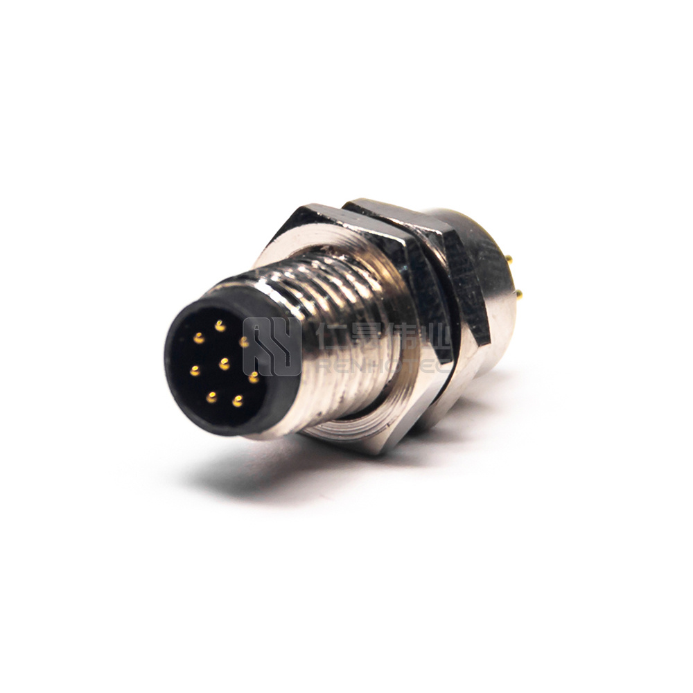M8 Male Panel Mount Receptacle 8 Pin A Code Front Fastened Straight PCB M8 - Renhotec