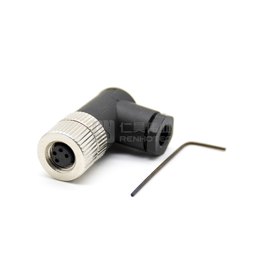 M8 Female Field Wireable Plug 4 Pin A Code Unshielded Right Angle Screw ...