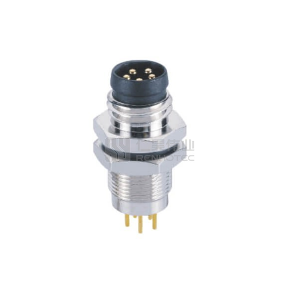 M8 Male Panel Mount Receptacle 5 Pin B Code Rear Fastened Straight PCB ...