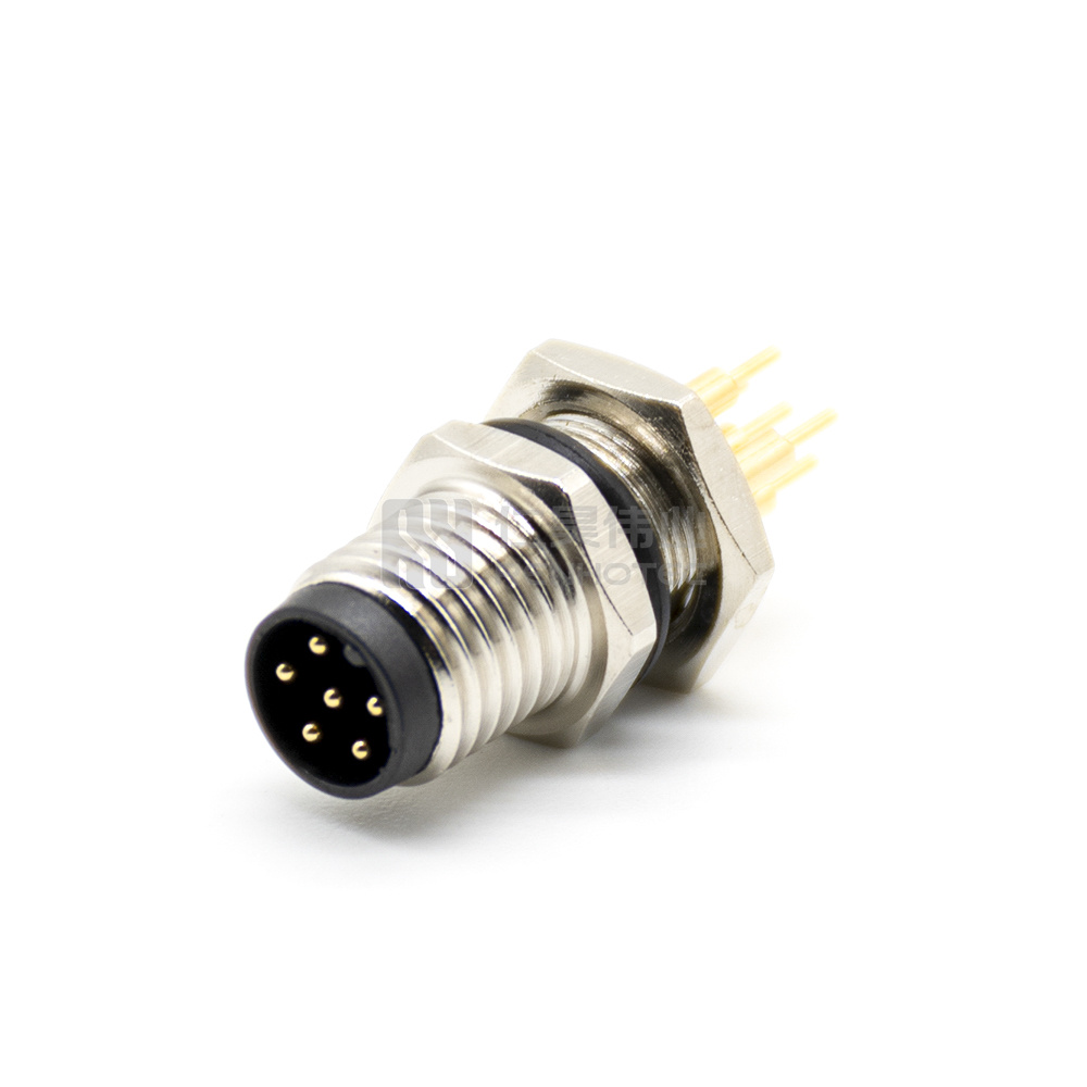 M8 Male Panel Mount Receptacle 6 Pin A Code Rear Fastened Straight PCB ...