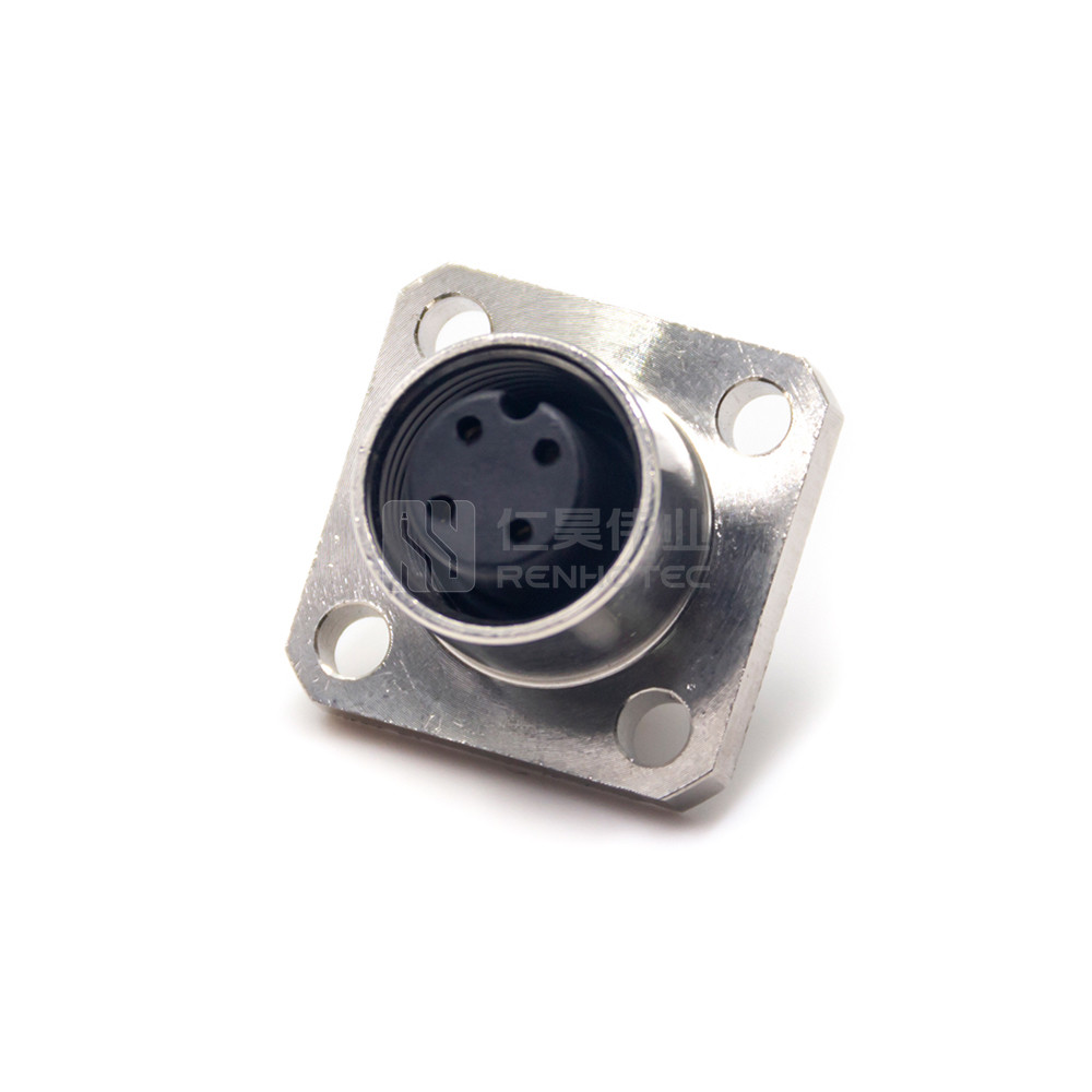 M12 4 Pin Female Straight Panel Mount Receptacle, A Code Flange, Solder ...