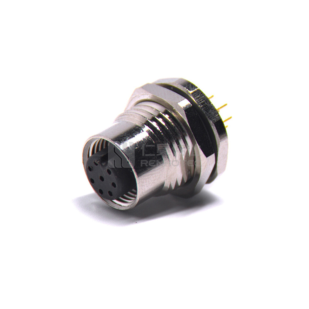 M12 8 Pin Female Straight Panel Mount Receptacle, A Code Front Fastened ...