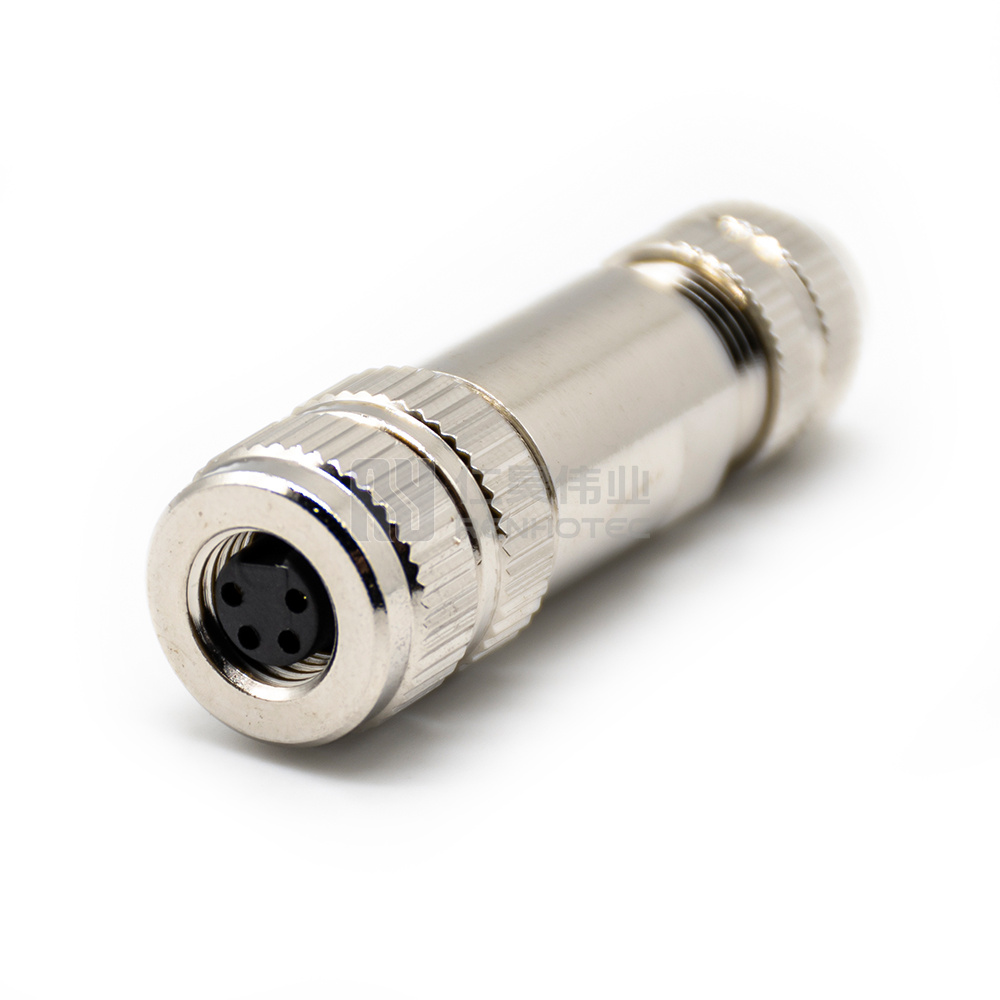 M8 Female Field Wireable Plug 4 Pos A Code Shielded Straight Screw ...