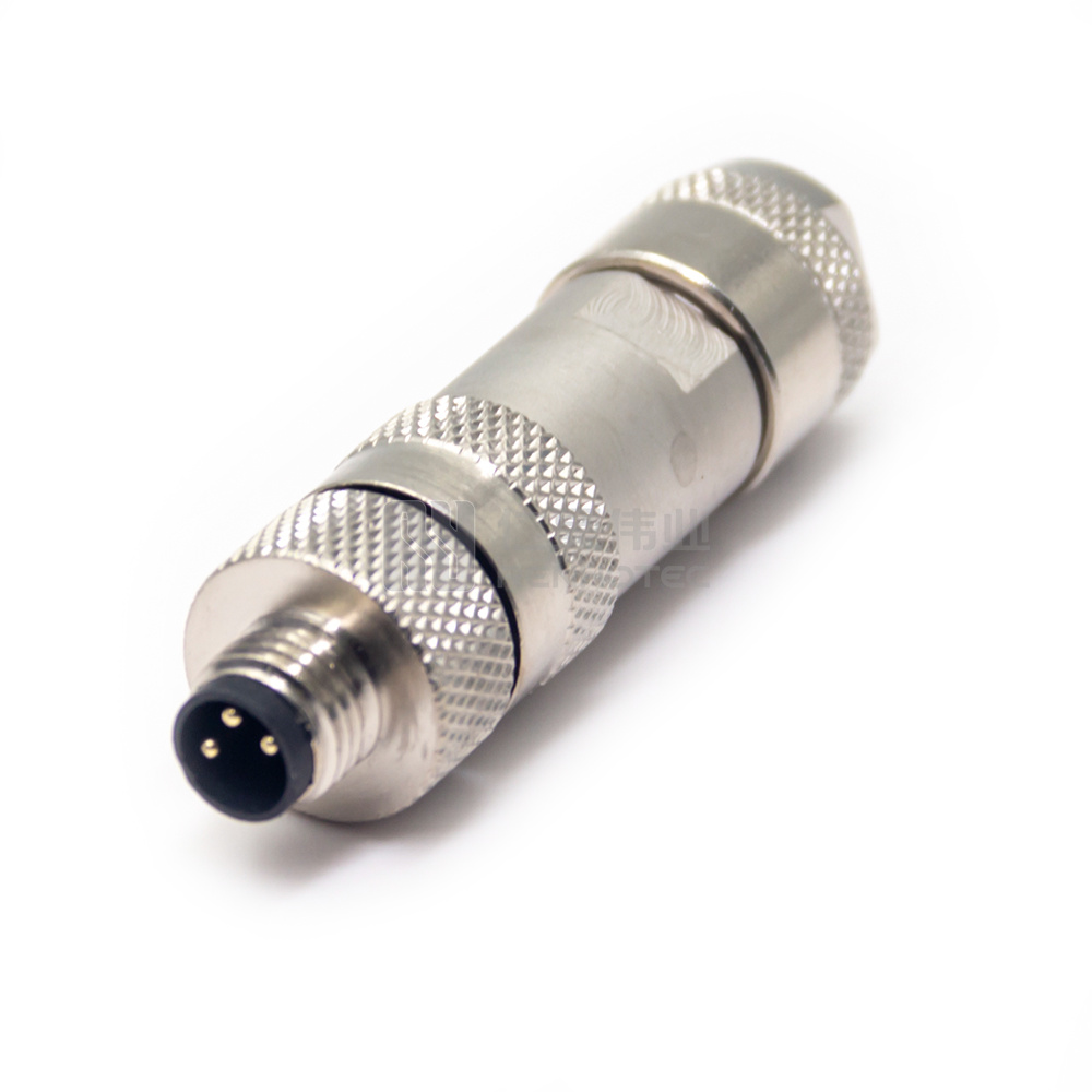 M8 Male Field Wireable Plug 3 Pin A Code Shielded Straight Solder Cup - Renhotec