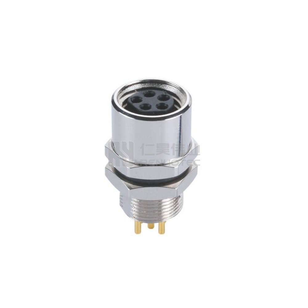 M8 Female Panel Mount Receptacle 5 Pin B Code Rear Fastened Straight ...