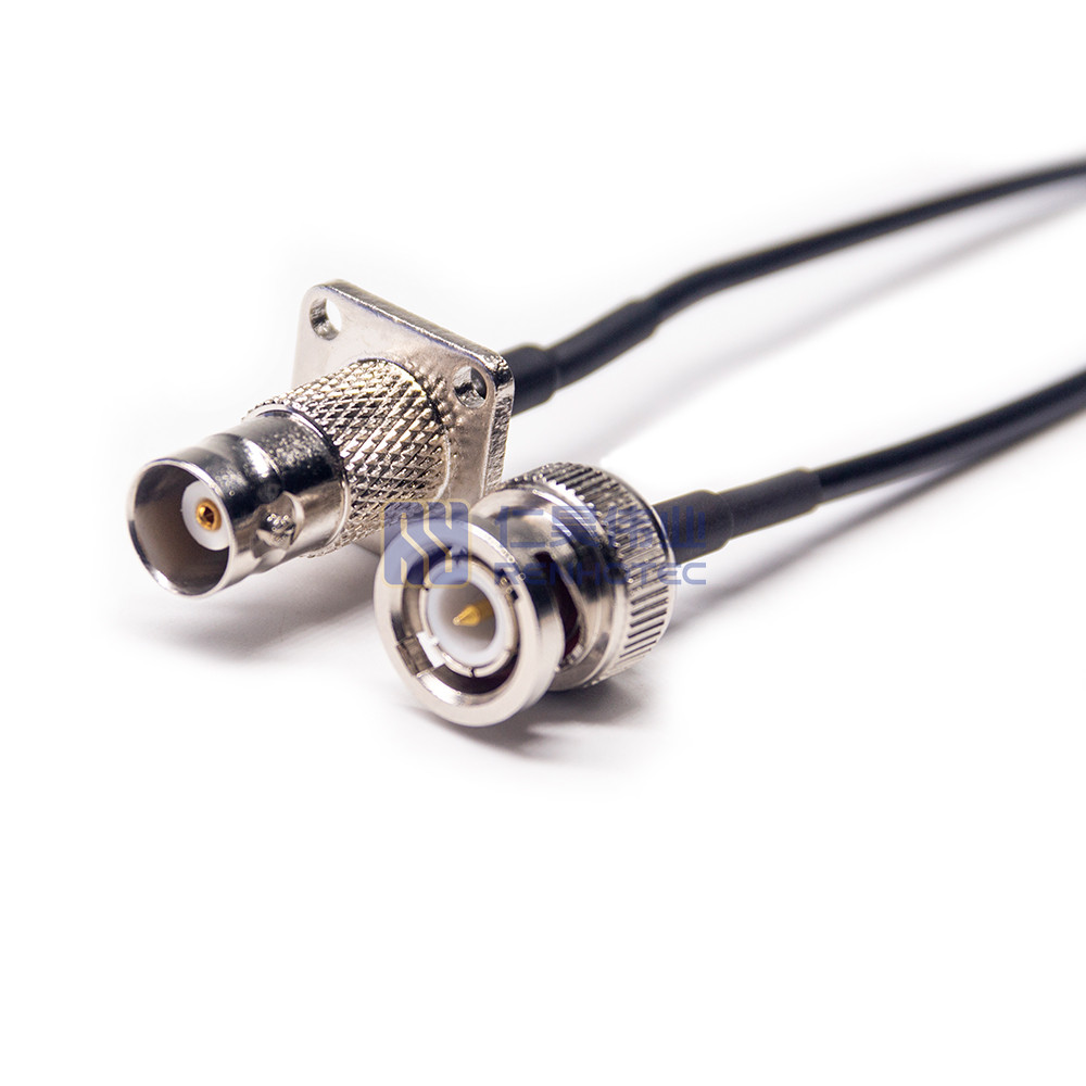 BNC Male to BNC Female Flange RF Cable Assembly with 50 Ohm RG174 Coaxial Cable - Renhotec