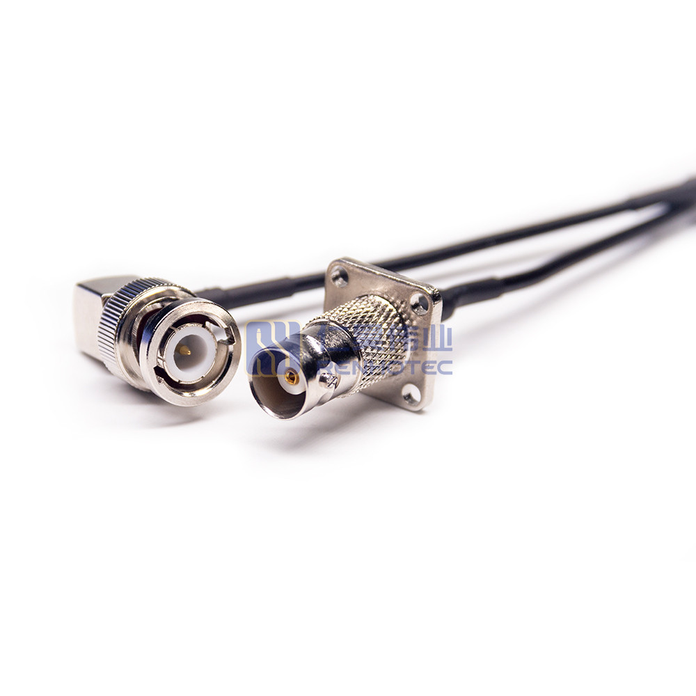 BNC Male Right Angle to BNC Female Flange RF Cable Assembly with 50 Ohm ...