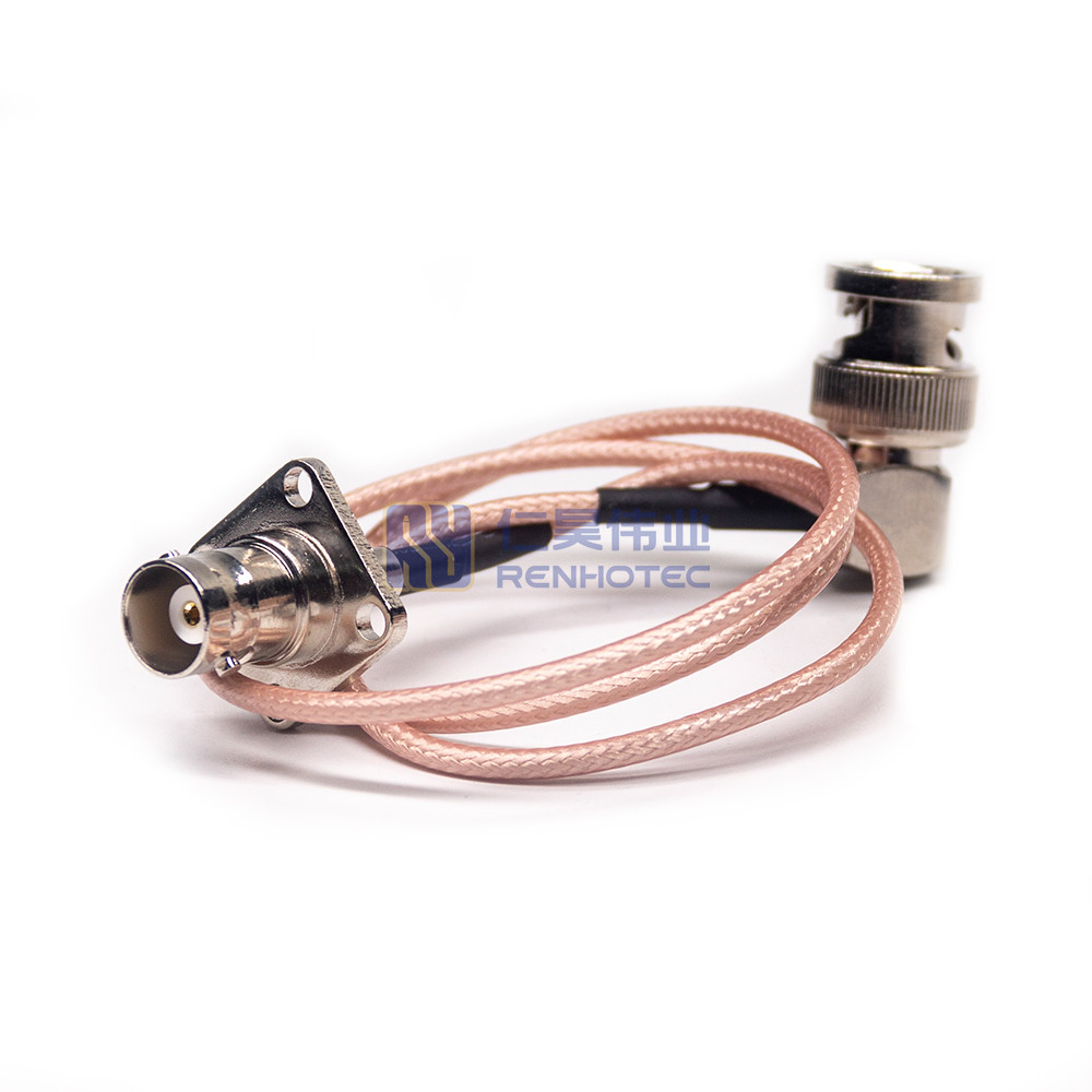 BNC Male Right Angle to BNC Female Flange Cable Assembly with 50 Ohm RG316 Coaxial Cable - Renhotec