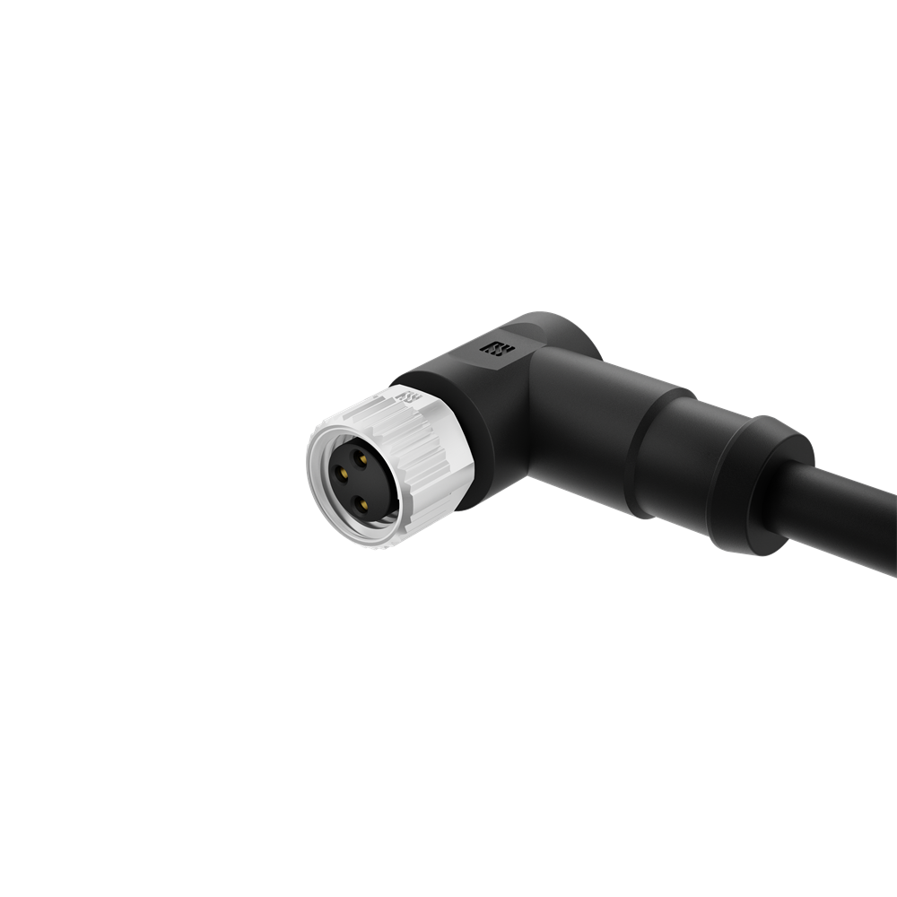 M8 3 Pin Female Overmolded Cable Assemblies Single-Ended, Right Angled ...