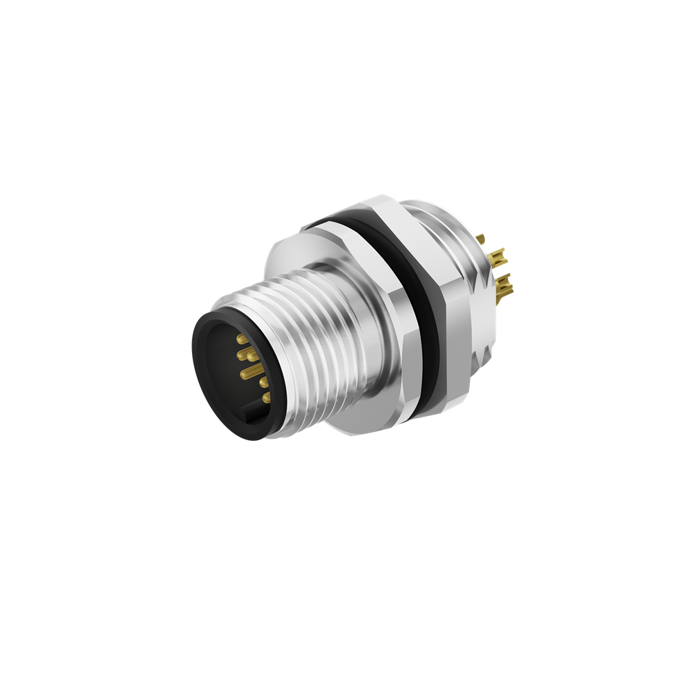 M12 6 Pin Male Straight Panel Mount Receptacle, B Code Rear Fastened ...