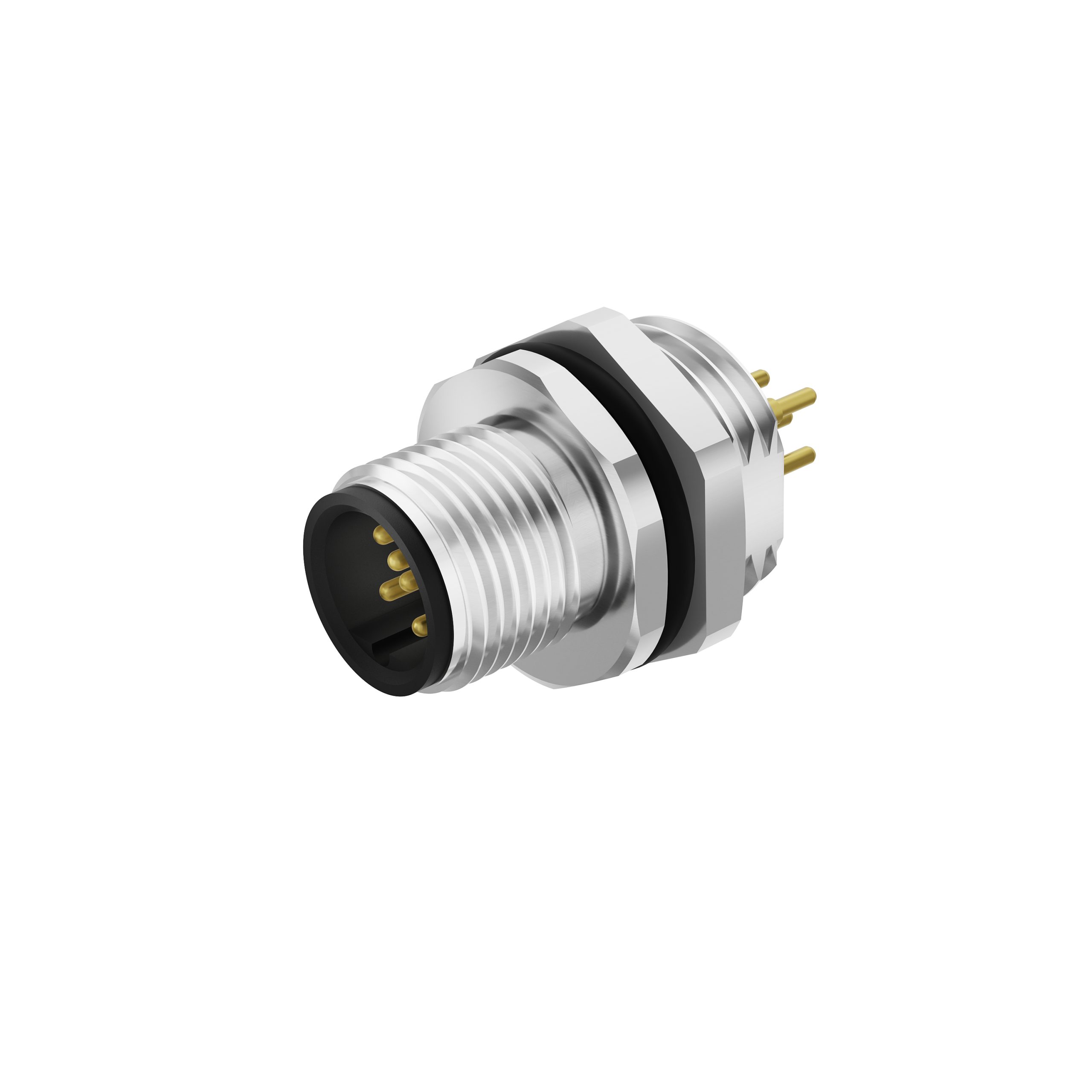 M12 5 Pin Male Straight Panel Mount Receptacle, B Code Rear Fastened ...
